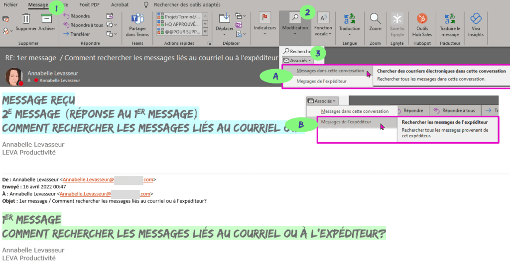 Recevoir un courriel Outlook